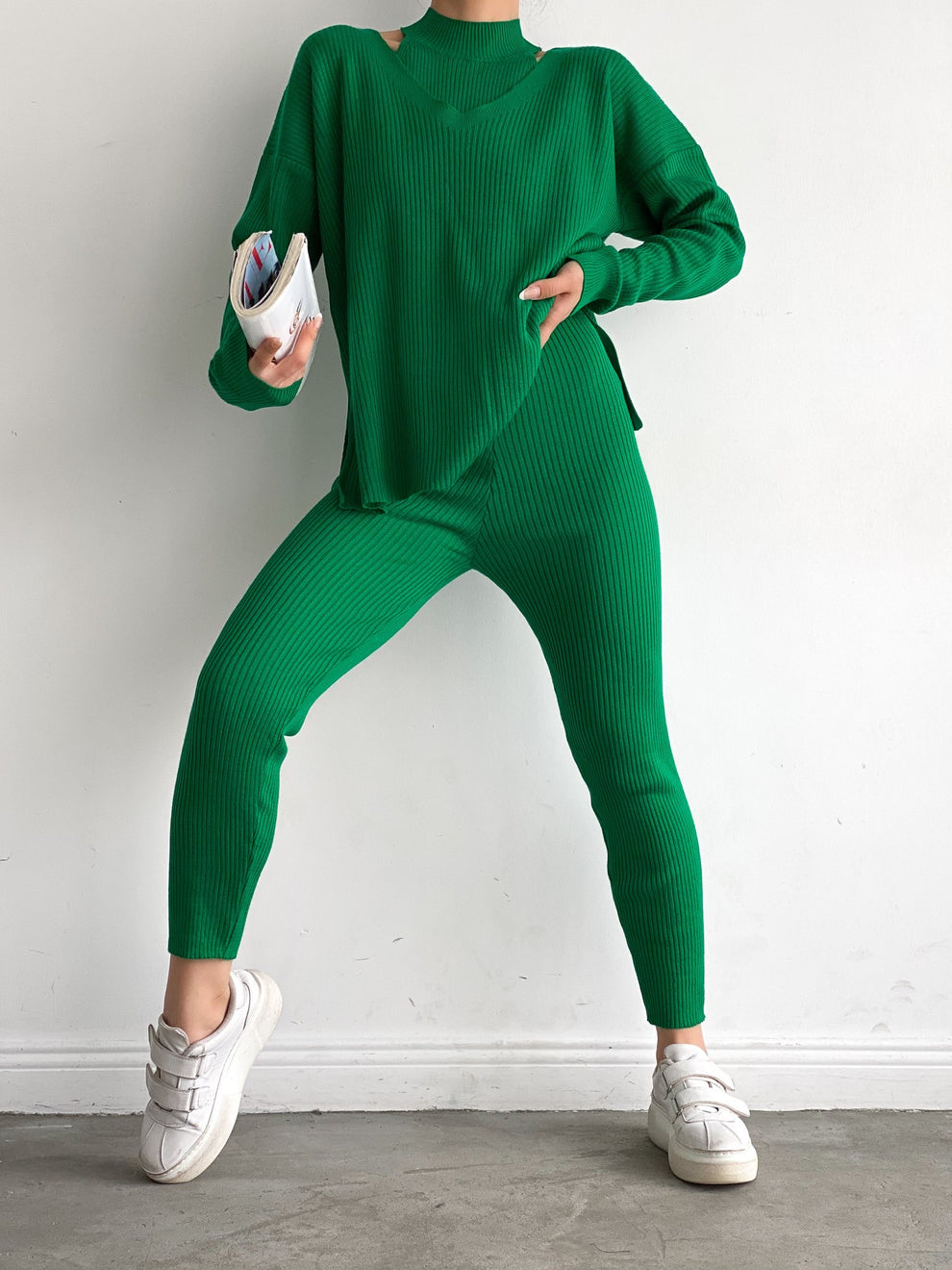 Green 3-Piece Sweater Knit Co-ord Set – Turkish Wear