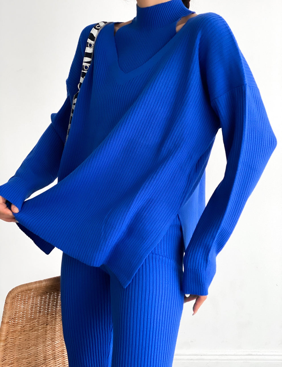 Blue 3-Piece Sweater Knit Co-ord Set – Turkish Wear